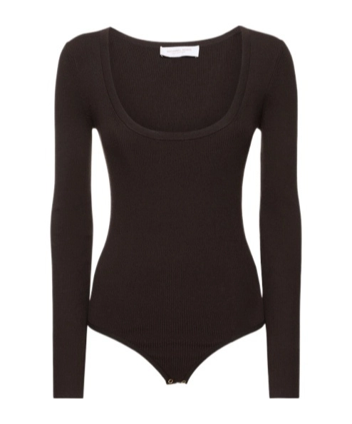 Michael Kors Round-neck Long-sleeve Knitted Jumpsuit - Chocolate