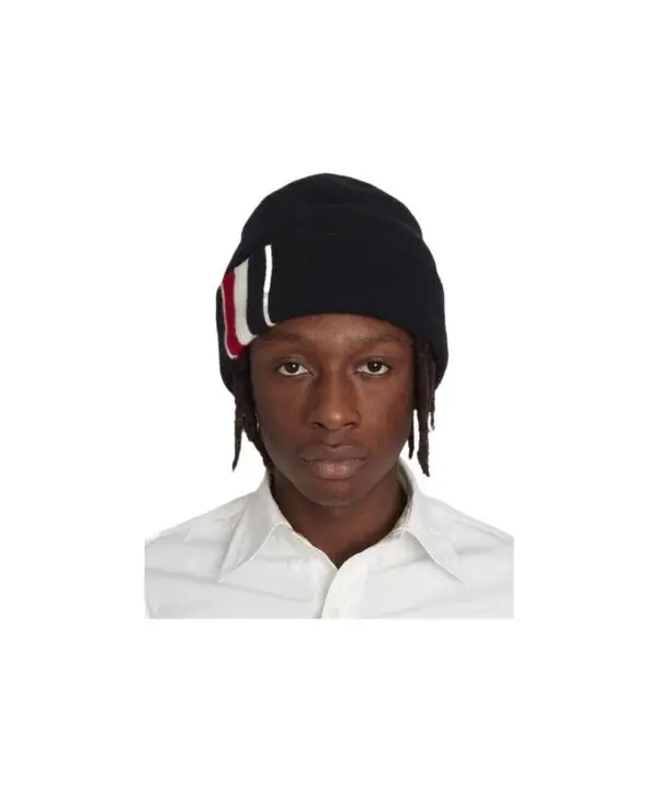 Thom Browne Tricolour Detail Beanie - Black