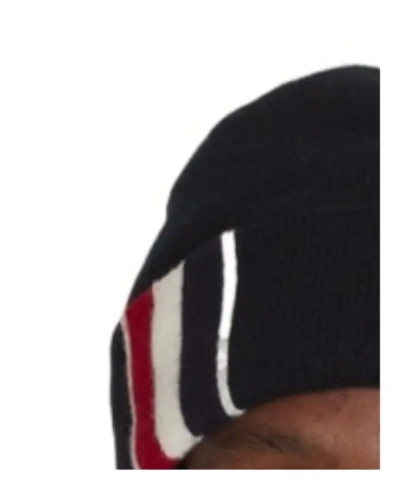 Thom Browne Tricolour Detail Beanie - Black