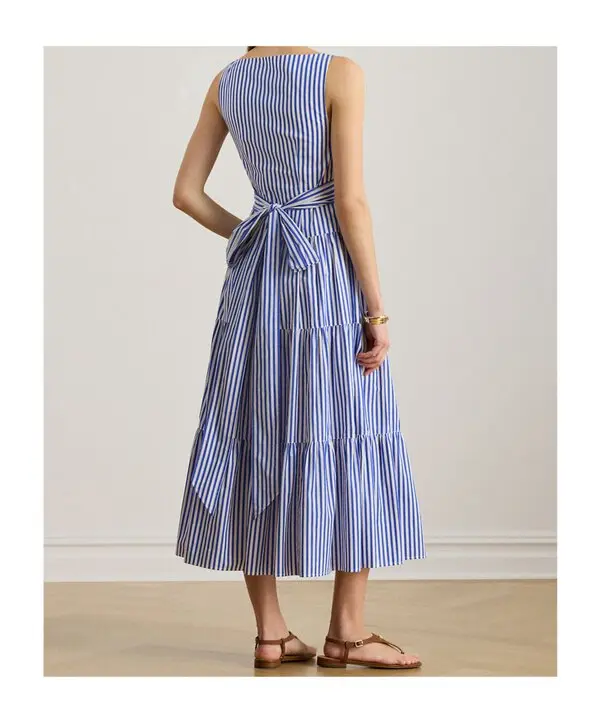 Ralph Lauren Striped Cotton Wrap Dress With Bow Detail