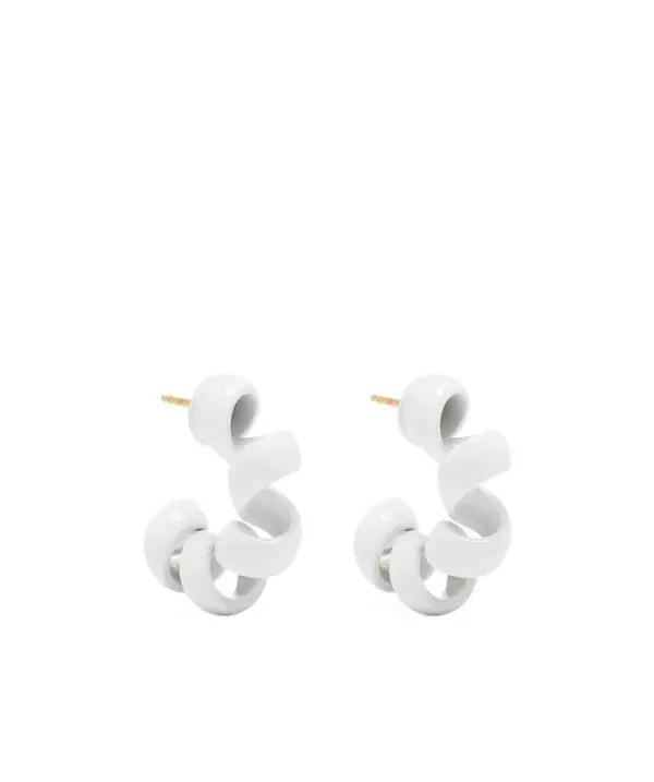 Bottega Veneta 18k Gold, Silver And Enamel Coiled Hoop Earrings - White