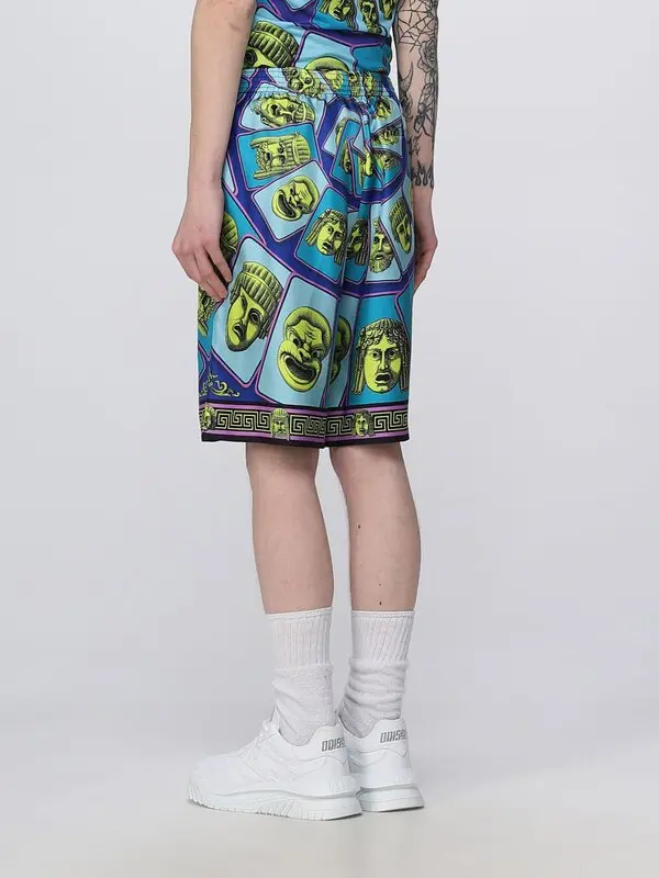 Versace Le Maschere" Printed Straight Leg Shorts - Blue