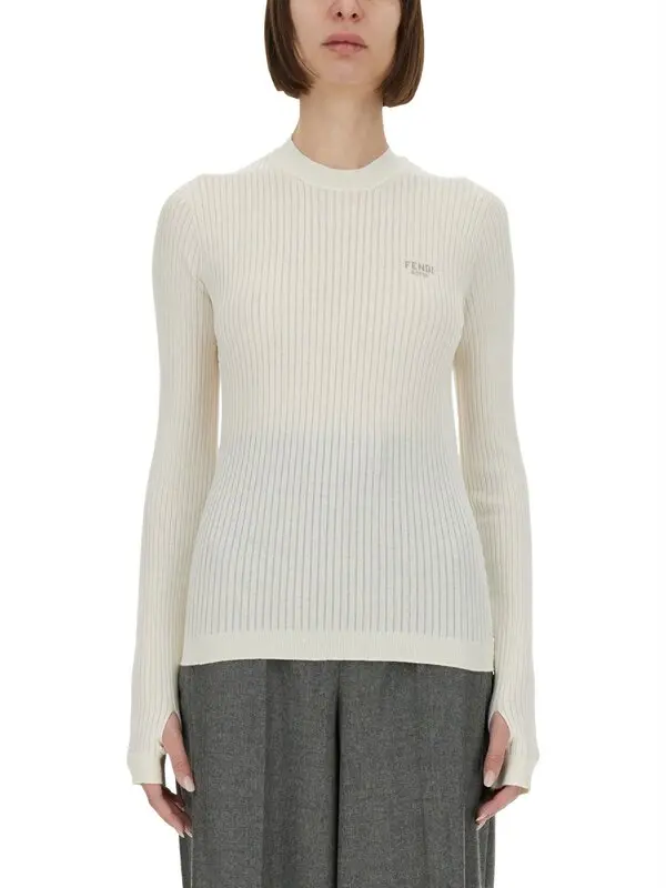 Fendi Slim Fit Crewneck Jumper With Logo Inlay