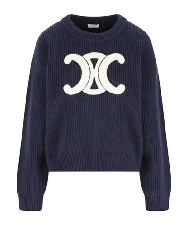 Celine Ribbed Wool Crew Neck Sweater - Black
