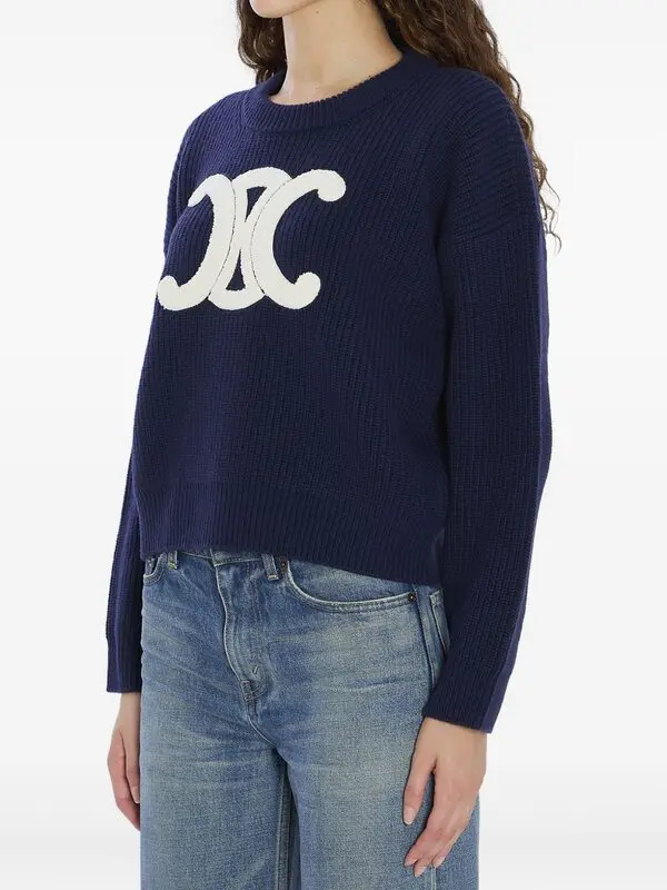 Celine Ribbed Wool Crew Neck Sweater - Black