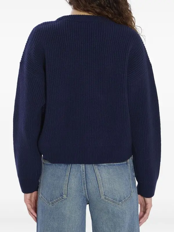 Celine Ribbed Wool Crew Neck Sweater - Black