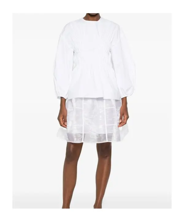Cecilie Bahnsen Gathered Round Neck Top - White