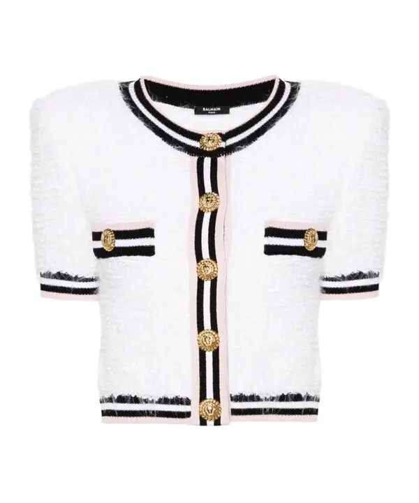Balmain Monogram Knit Cardigan - White