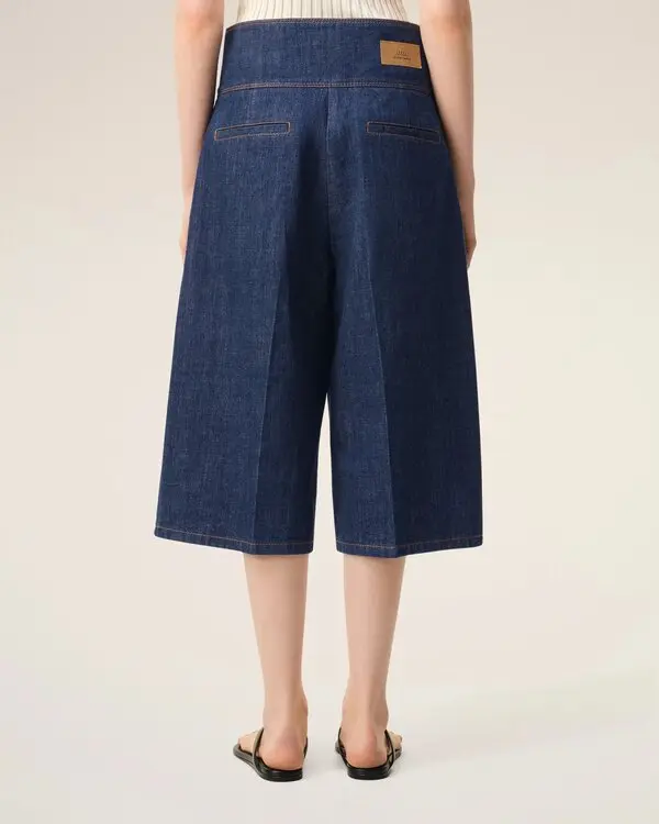 AMI Paris High-waisted Loose Fit Denim Culottes - Indigo