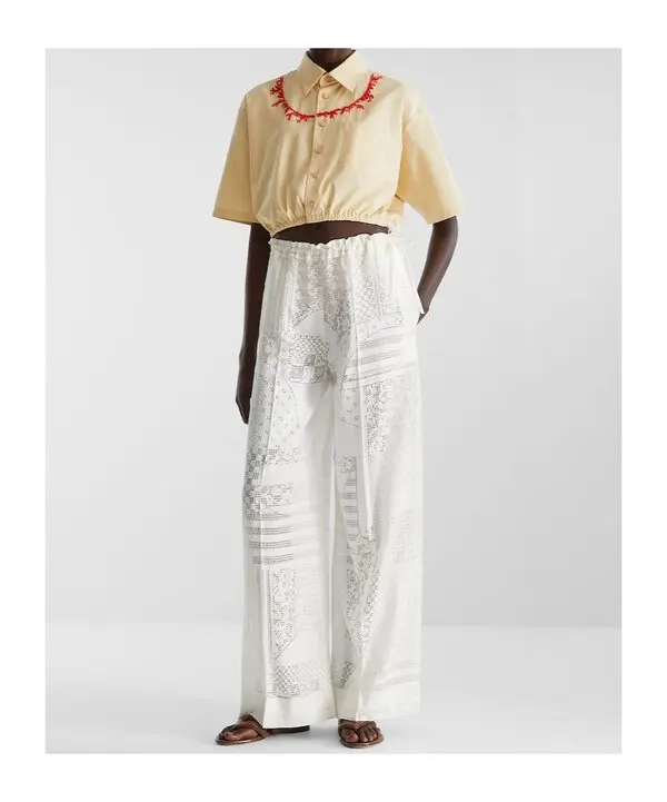 Fendi Patchwork Motif Wide-leg Drawstring Pants