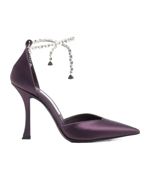 JIMMY CHOO Pointed Toe High Heel Pumps With Rhinestone Straps - Purple