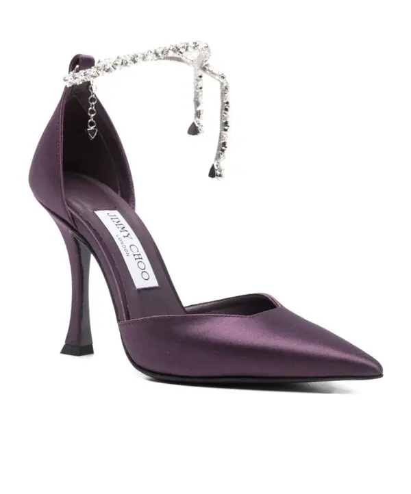 JIMMY CHOO Pointed Toe High Heel Pumps With Rhinestone Straps - Purple