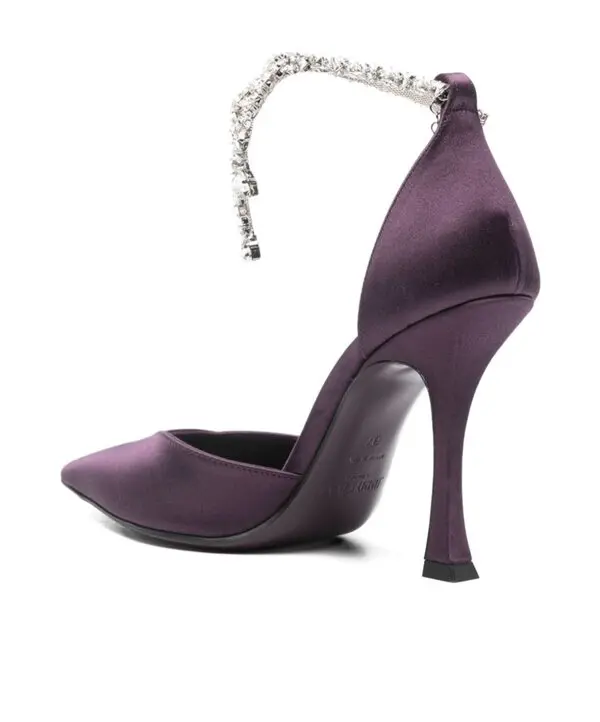 JIMMY CHOO Pointed Toe High Heel Pumps With Rhinestone Straps - Purple
