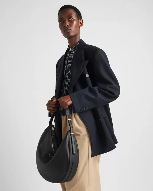 Prada Large Leather Shoulder Bag - Black