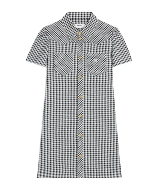 Celine Mini Shirt Dress In Vichy Silk