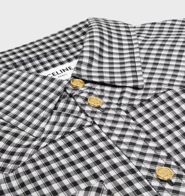 Celine Mini Shirt Dress In Vichy Silk