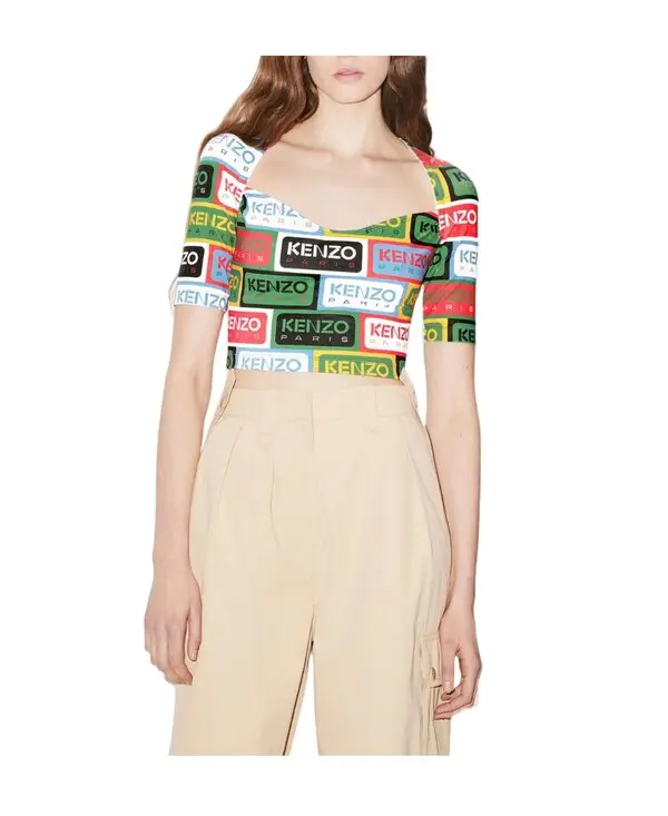 Kenzo All-over Logo Printed Crewneck Cropped Top