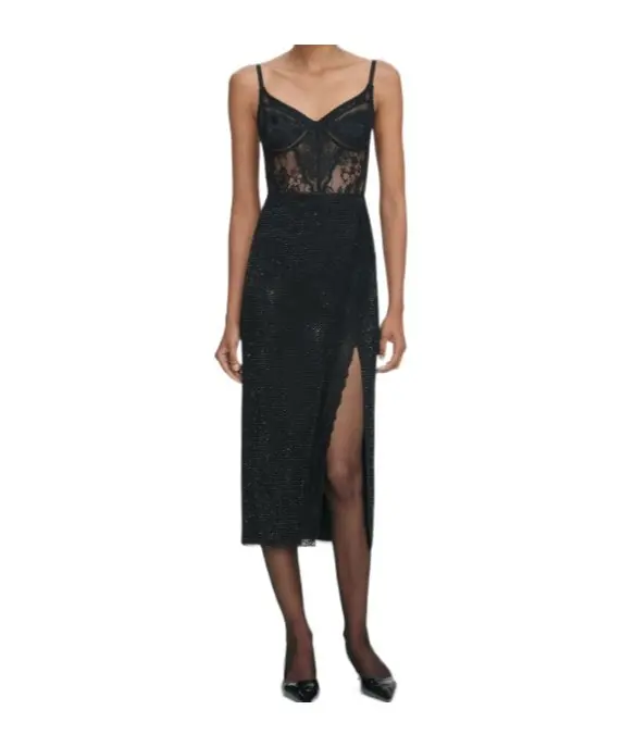 SELF-PORTRAIT Embellished Midi Skirt With Side Slit - Black