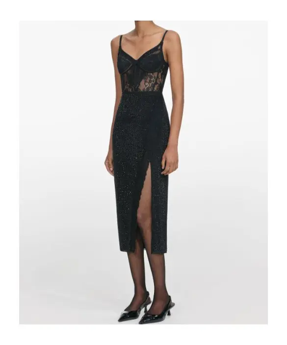 SELF-PORTRAIT Embellished Midi Skirt With Side Slit - Black
