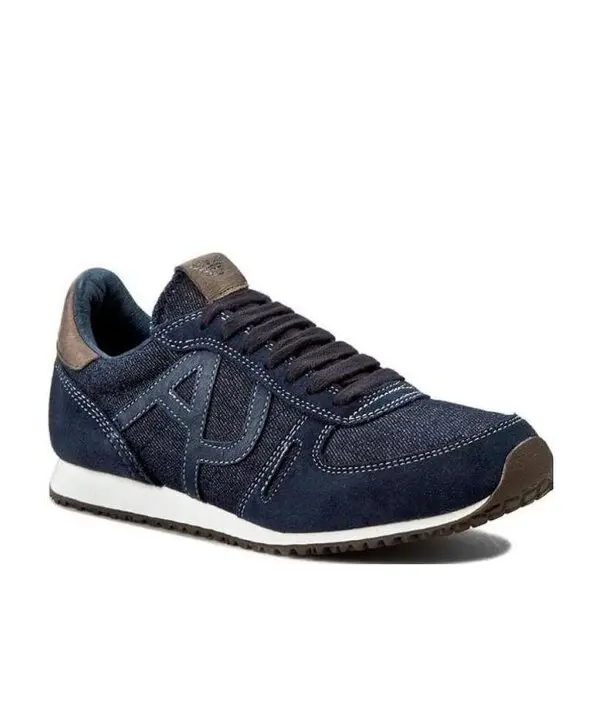 Emporio Armani Suede And Fabric Casual Lace-up Sneakers - Blue