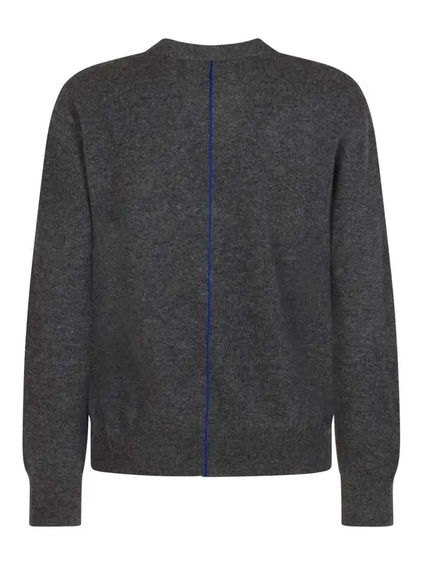 Loewe V-neck Cardigan With Embroidered Logo And Contrast Stripe Detail - Grey