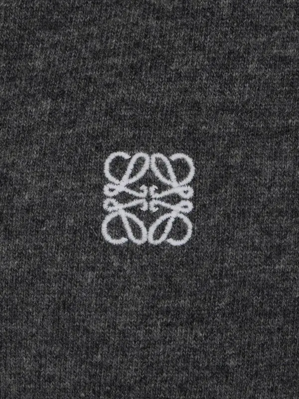 Loewe V-neck Cardigan With Embroidered Logo And Contrast Stripe Detail - Grey