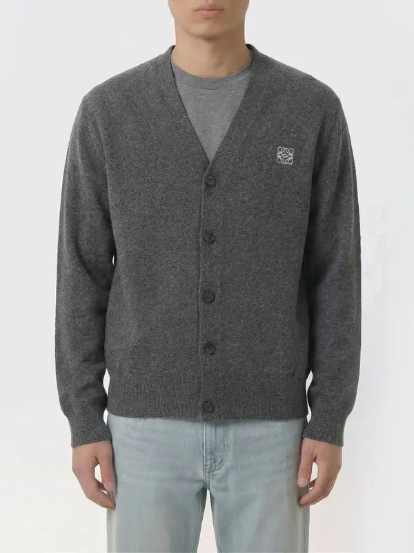 Loewe V-neck Cardigan With Embroidered Logo And Contrast Stripe Detail