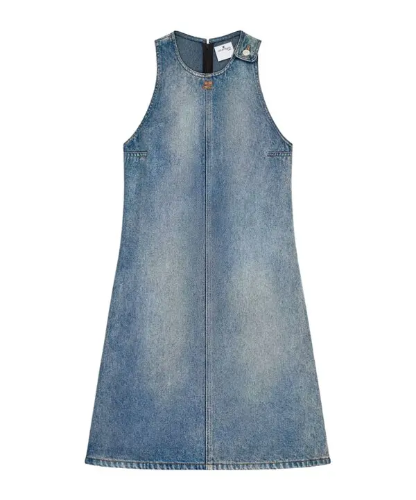 COURREGES Courrèges Crewneck Sleeveless A-line Denim Dress With Embroidered Logo - Blue