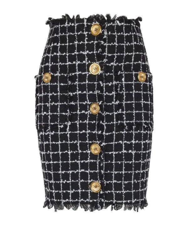 Balmain Button Detailed Tweed Pencil Skirt