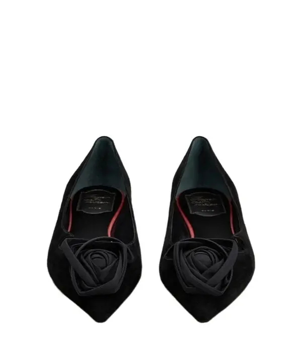 ROGER VIVIER Rose Embellished Pointed Toe Ballet Flats