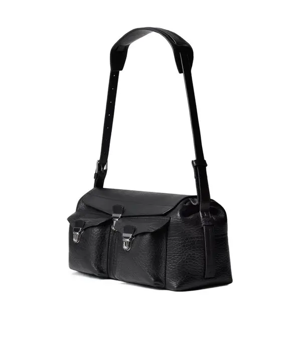LEMAIRE Flap Metal-clip Leather Shoulder Bag - Black