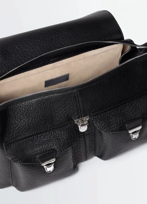 LEMAIRE Flap Metal-clip Leather Shoulder Bag - Black