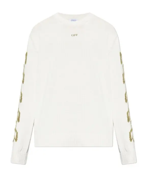 Off-White Diagonal Arrow Fuzzy Crewneck Jumper - Cream-colored