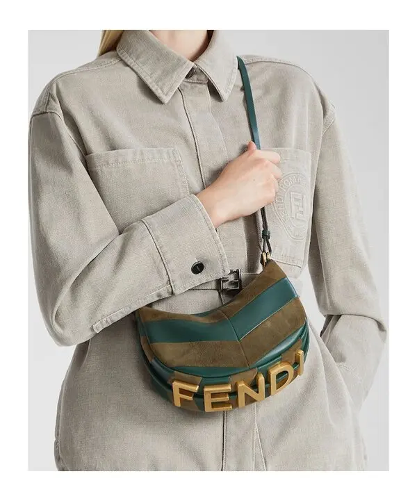 Fendi Mini Tote Bag With Chevron Pattern - Green