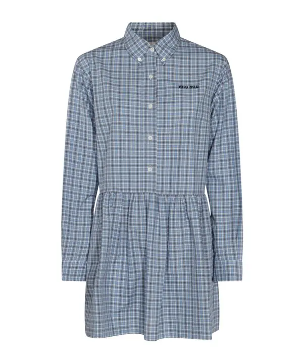 Miu Miu Check-pattern Mini Dress - Gray