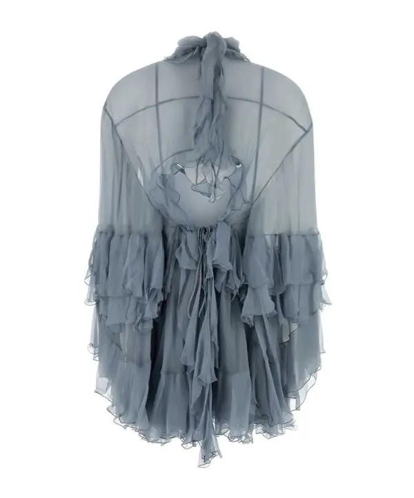 Chloé Long Sleeve Ruffle Dress - Gray