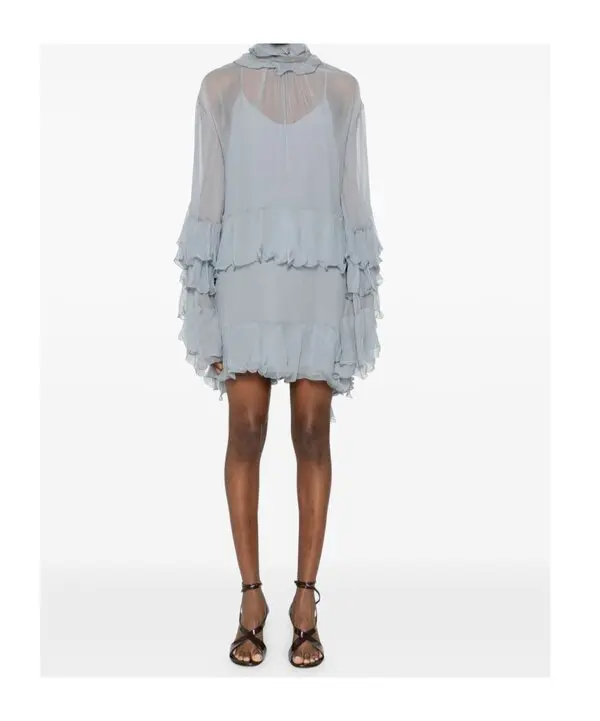 Chloé Long Sleeve Ruffle Dress - Gray