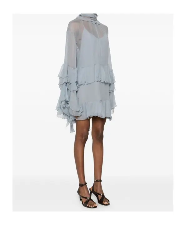 Chloé Long Sleeve Ruffle Dress - Gray