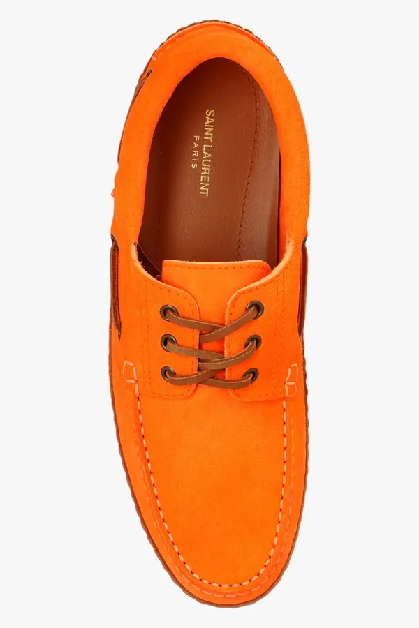 Saint Laurent Round Toe Boat Shoes With Logo Detailing