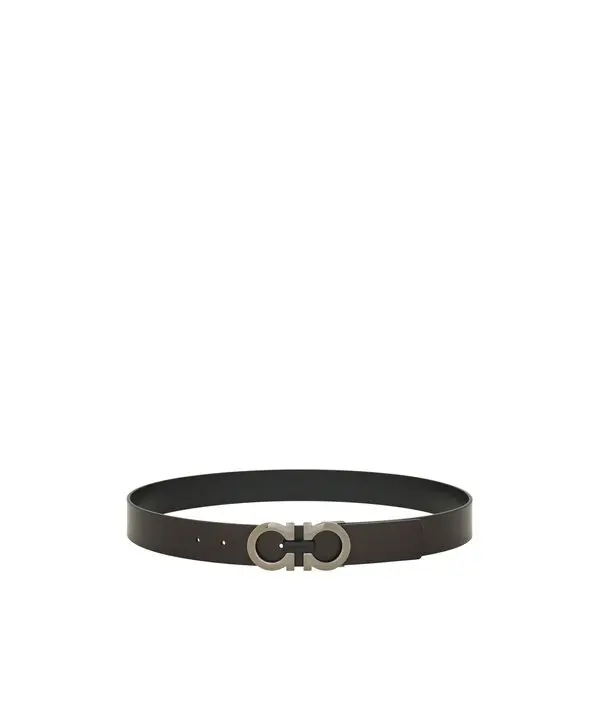 FERRAGAMO Double-sided Adjustable Gancini Belt - Dark Brown/black
