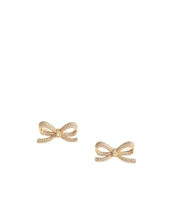 SELF-PORTRAIT Cubic Zirconia Bow Earrings - Gold