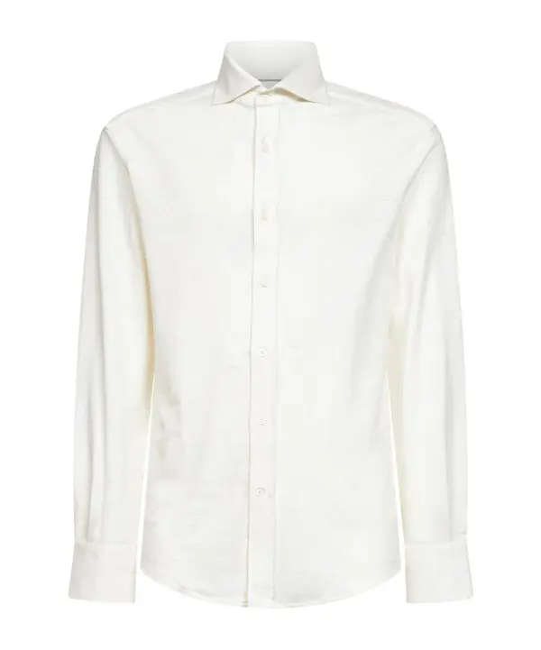 Brunello Cucinelli Spread Collar Mélange Jersey Shirt - White