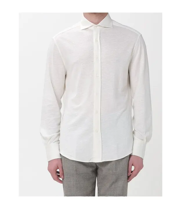 Brunello Cucinelli Spread Collar Mélange Jersey Shirt - White