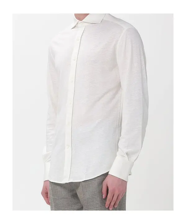 Brunello Cucinelli Spread Collar Mélange Jersey Shirt - White