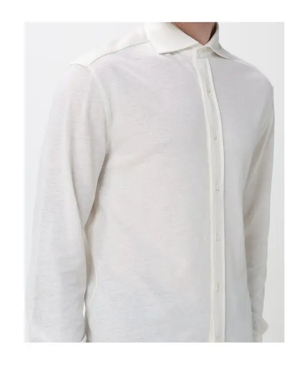 Brunello Cucinelli Spread Collar Mélange Jersey Shirt - White
