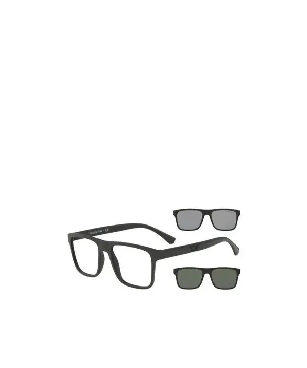 Emporio Armani Square Frame Eyeglasses With Clip-on Sunglass Lenses - Black