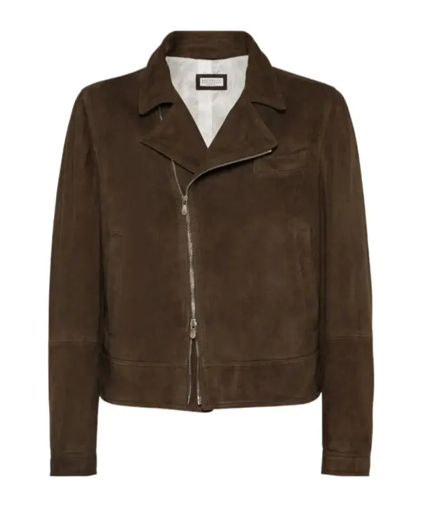 Brunello Cucinelli Suede Biker Jacket - Brown