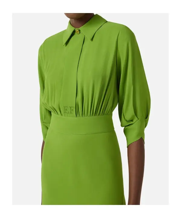 Elisabetta Franchi Pleated Flounce Shirt Dress With Logo Embroidery - Aloe