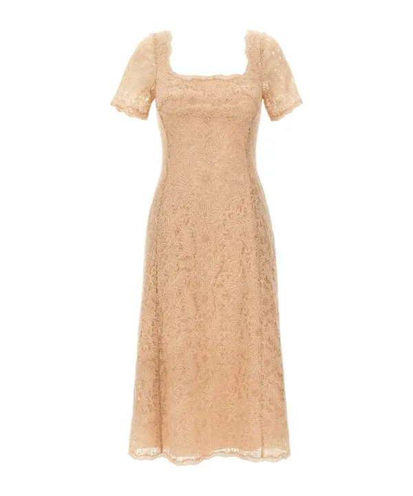 Ermanno Scervino Floral Lace Square Neck Midi Dress