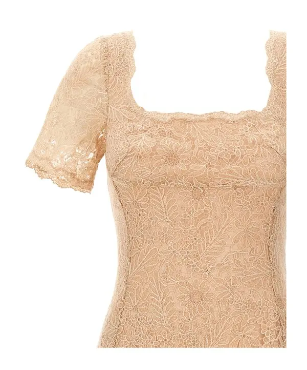 Ermanno Scervino Floral Lace Square Neck Midi Dress